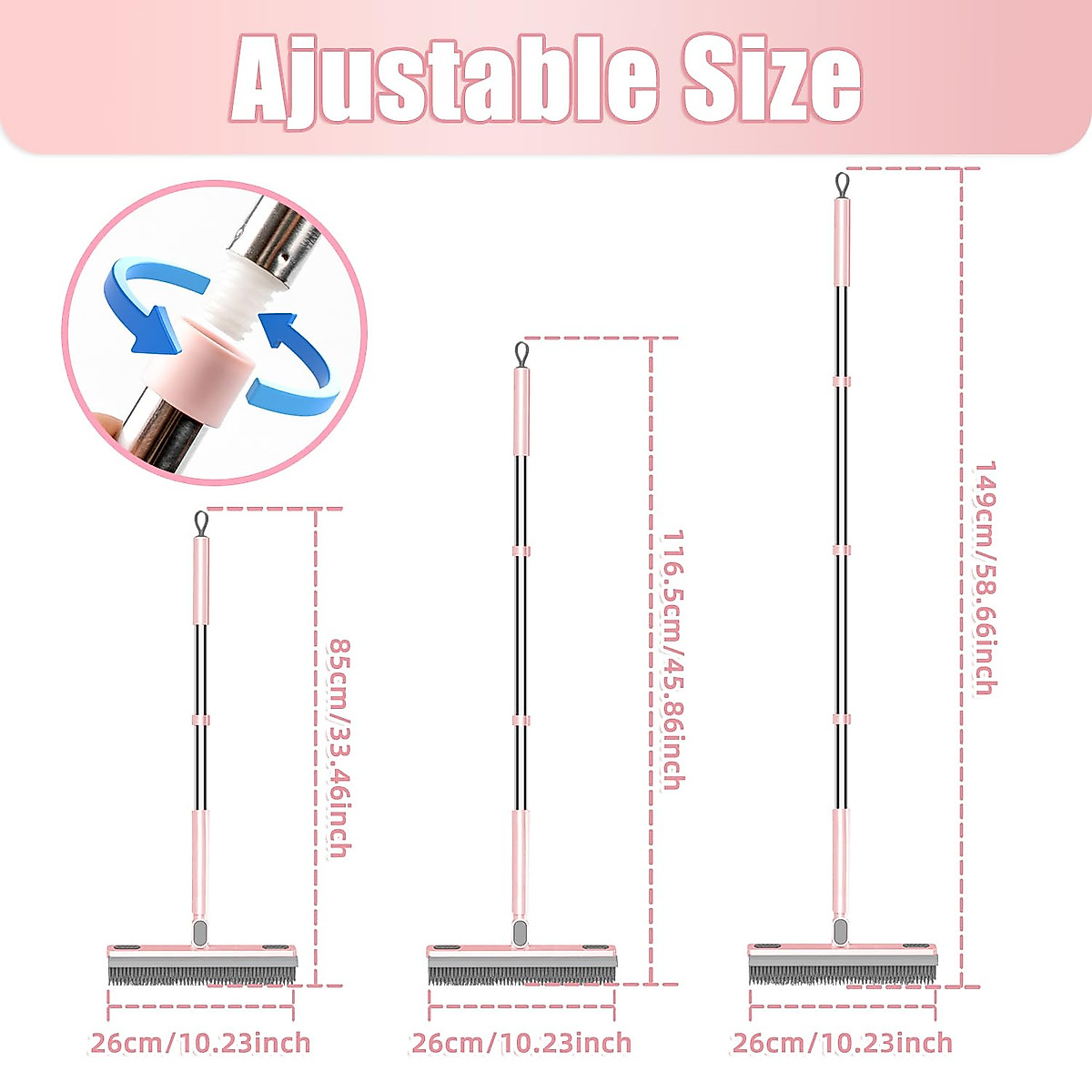KZKR Floor Scrub Brush with Squeegee,Grout Brush with Telescopic Long Handle,V-Shape Floor Scrubber Brush with Scrape Stiff Bristle Shower Tile Grout Cleaning Tool for Kitchen Bathroom Baseboard Deck