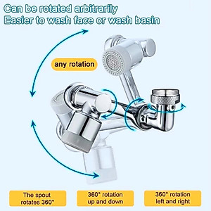 New Rotating 1080° Robotic Arm Faucet -【Universal Model】Splash Filter Faucet, Large Angle Rotating Robotic Arm Water Nozzle Faucet Adaptor w/ 2 Water Outlet Modes, Faucet Extender for Face Wash (1)