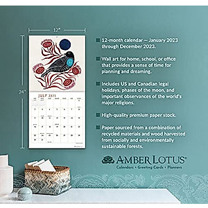 Feathered Friends 2023 Wall Calendar: Watercolor Bird Illustrations by Geninne Zlatkis | 12" x 24" Open | Amber Lotus Publishing