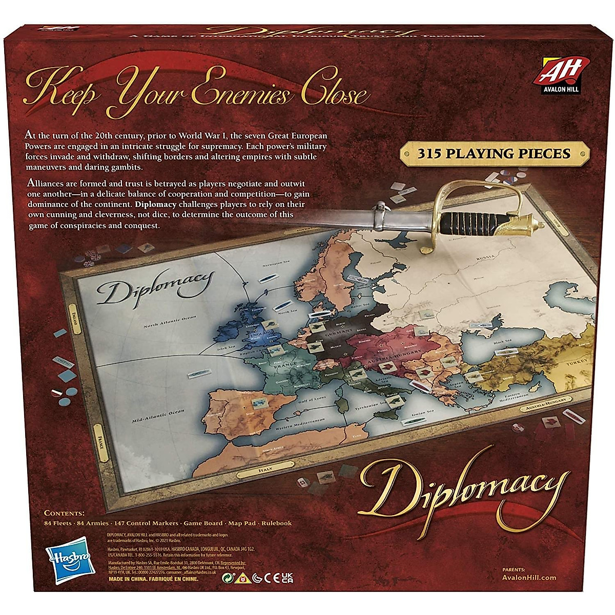 Hasbro Gaming Avalon Hill Diplomacy Cooperative Board Game, European Political Themed Strategy Game, Ages 12 and Up, 2-7 Players