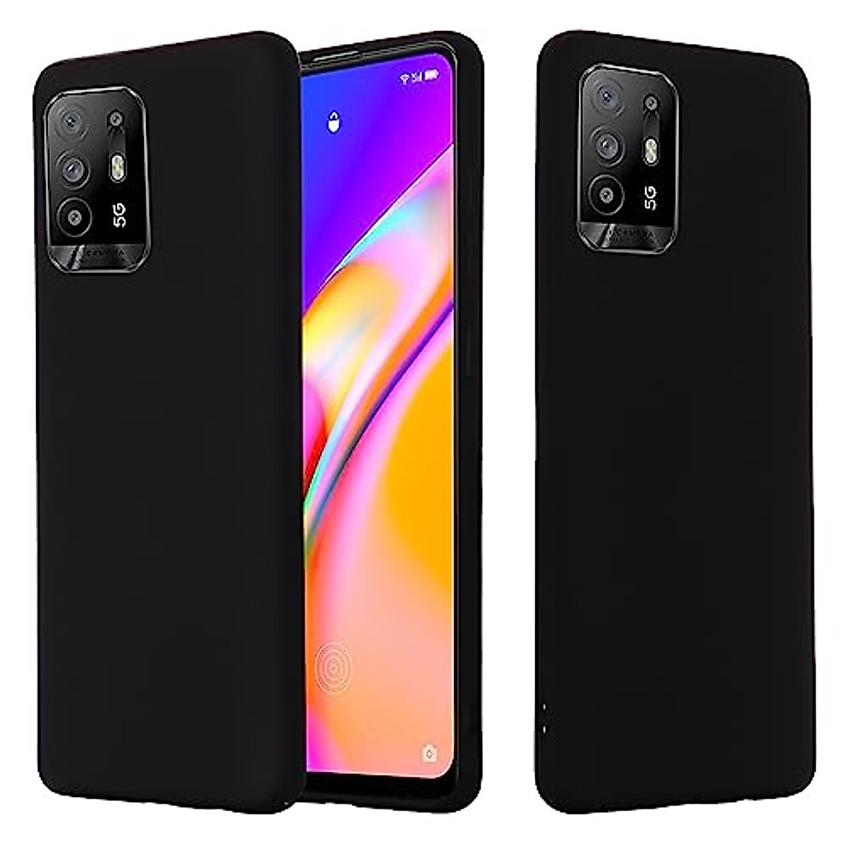 Case for Oppo Reno 5Z, Liquid Silicone Protective Phone Case for Oppo Reno 5Z with Silicone Lanyard, Slim Thin Soft Shockproof Cover for Oppo Reno 5Z Silicone Case Black