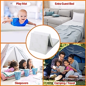 Cheer Collection Foldable Mattress - Tri Folding Mattress - Portable 4 Inch Thin Mattress for Floor - Must-Have Folding Mattress - Trifold Mattress for Sleepovers, Camping, and Guests (75"x25"x4")