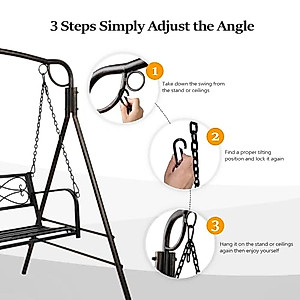 VINGLI Upgraded Metal Patio Porch Swing, 660 LBS Weight Capacity Steel Porch Swing Chair for Outdoors, Heavy Duty Swing Chair, Bench Swing for Gardens & Yards (Black)