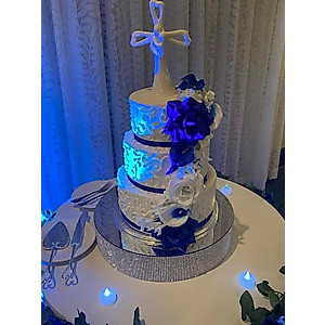 Flavorthings 16 Inches Bling Round Cake Stand Cupcake Base with Crystal Rhinestones Mirror Top, Gorgeous Cake Display Decorative Centerpiece for Wedding Parties (Silver, 16")