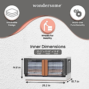 Wondersome Collapsible Storage Bins - 6-Pack of Extra-Large 19-Gallon/76-Quart Stackable Wheeled Clothing, Shoe, Bedroom, Office Organizer - Foldable Containers - Assembles in Second - US-Based Brand