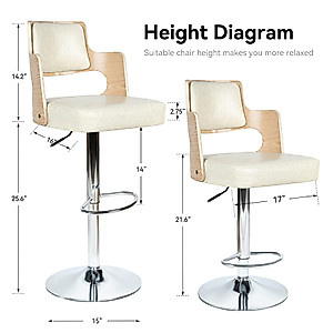 Miereirl Bar Stools Set of 2 Morden Height Counter Bar Stools with Wood Back Thickened Seat Swivel Adjustable Stool Chair for Home Kitchen Island Beige