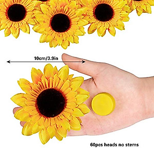 Whonline 60pcs 3.9inch Sunflowers Artificial Flowers, Sunflower Decor, Fake Silk Sunflower Heads for Crafts Christmas Tree Garland Birthday Home Party Decorations