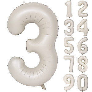 40 In Cream white Number Balloons Helium Foil Mylar Balloon Birthday Party banquet Decoration Digital 3