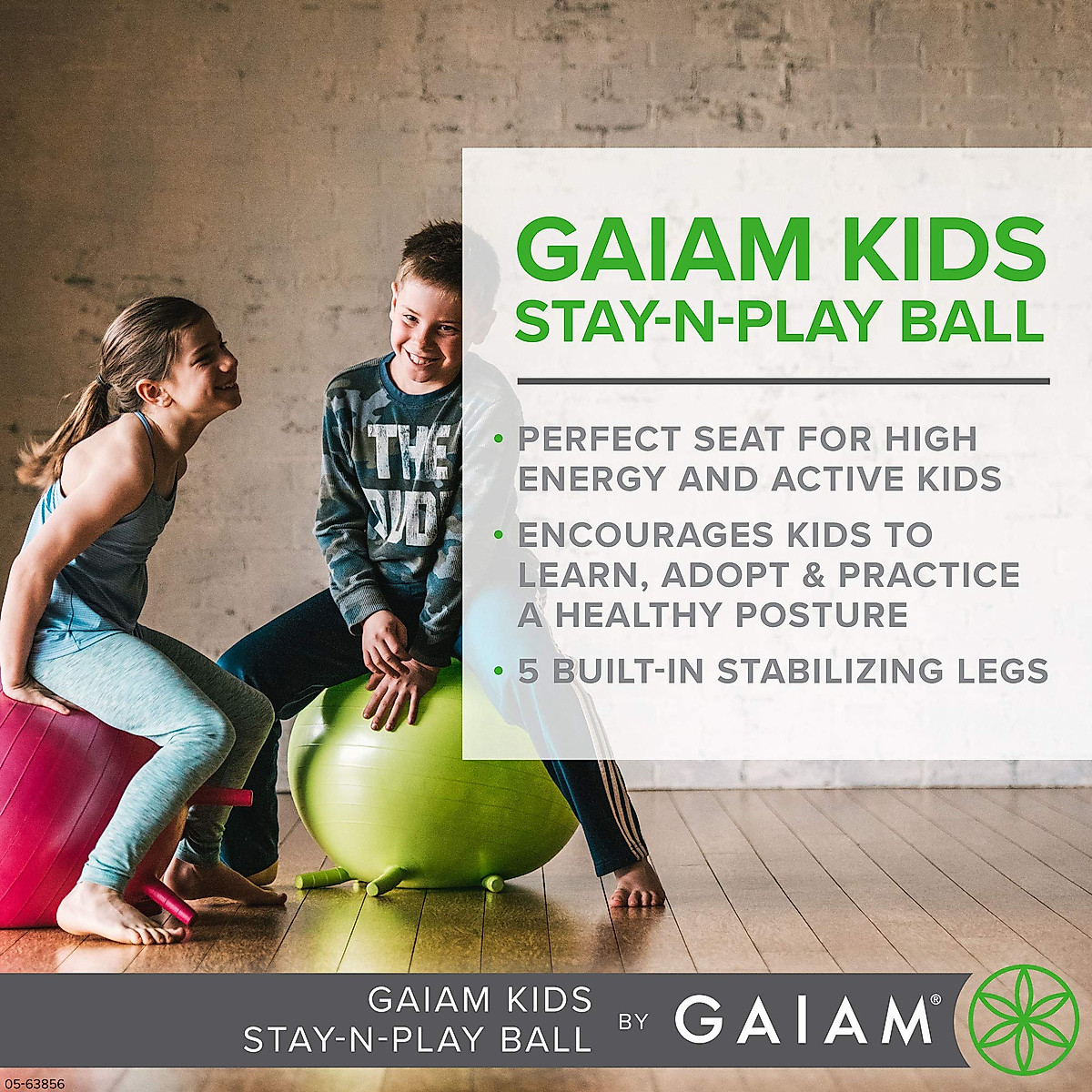 Gaiam Kids Stay-N-Play Children's Balance Ball - Flexible School Chair Active Classroom Desk Alternative Seating | Built-In Stay-Put Soft Stability Legs, Includes Air Pump, 52cm, Blue