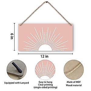 PHAMTE Sun Sunshine Decor, Boho Pink Sun Wall Art, Boho Pink Sun Sunrise Sunshine Printed Wood Plaque Sign Wall Hanging,Boho Sun Hanging Wall Art Signs For Bedroom Home Dorm Nursery Room Decor 12 x 6