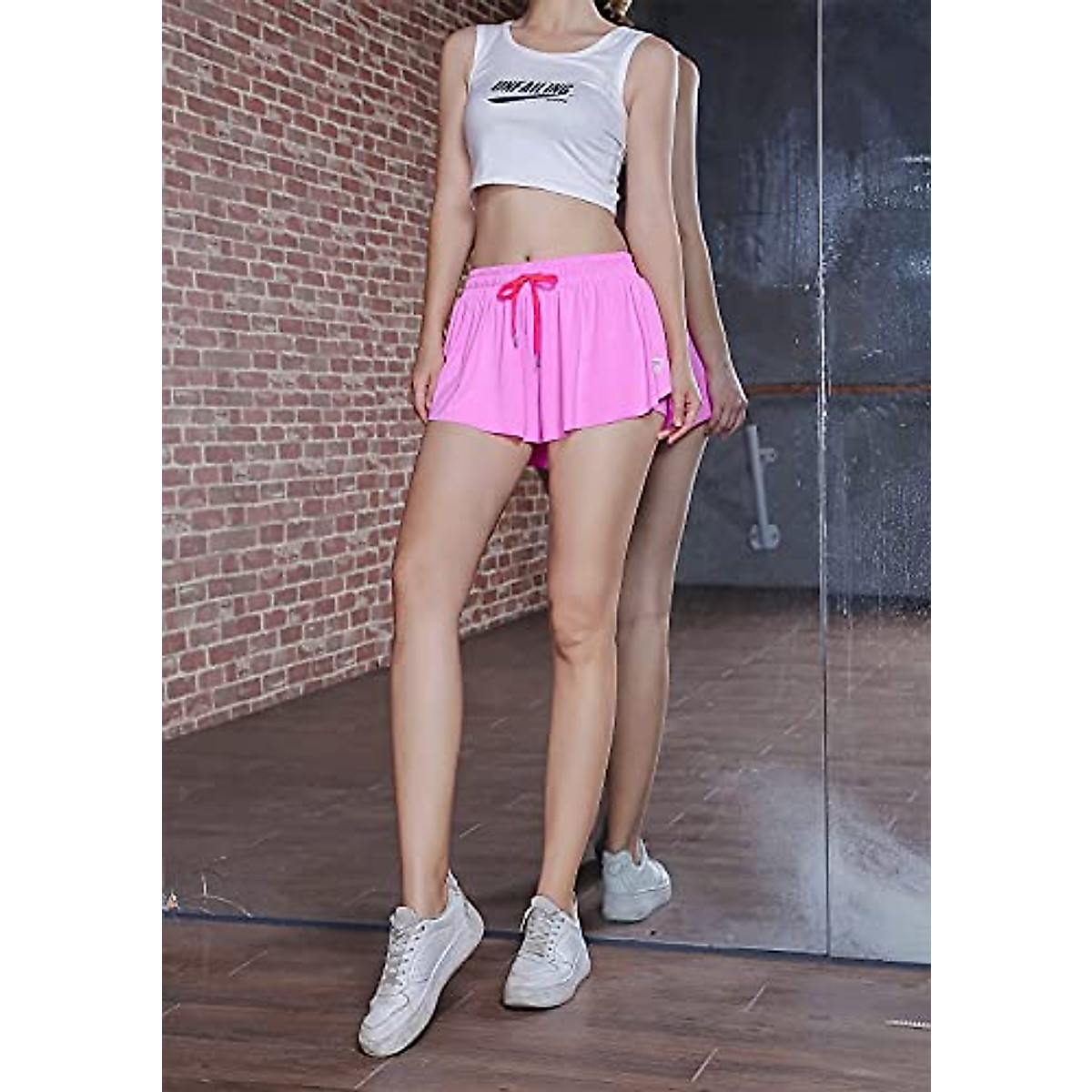 2 in 1 Flowy Workout Shorts Womens Gym Yoga Athletic Running Hiking Clothes Trendy Butterfly Spandex Comfy Lounge Sweat Skirt Summer(S, Hot Pink)