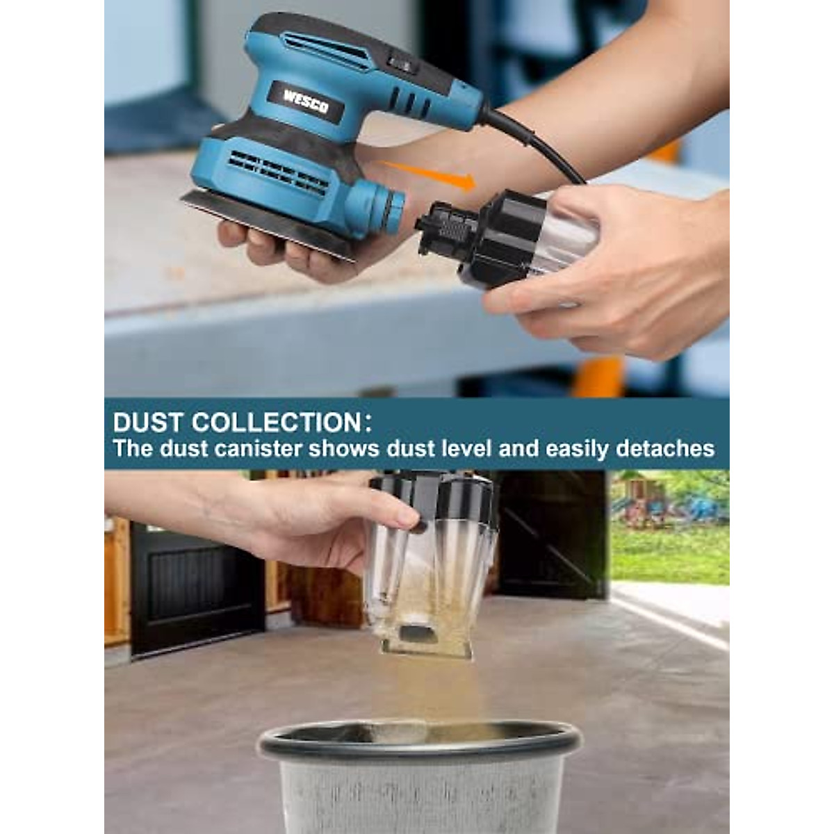 5" 3.0 Amp Corded Electric Random Orbital Sander, Cyclonic Dust Box, Soft Grip, Variable Speed 5000~12000 OPM, 12Pcs Sandpapers