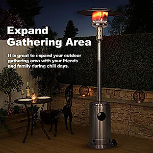 Legacy Heating 47000 BTU Outdoor Propane Patio Heater, Stainless Steel Outside Space Gas Heater with Wheels, Standing Patio Floor Air Heater, for Commercial, Residential, Garden, Porch, Party, Deck