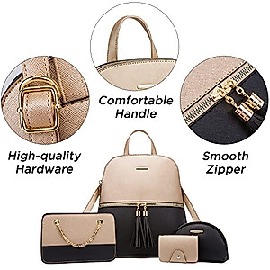 Backpack Purses for Women Mini Backpack Purse for Girls Teen Fashion Backpack 4 PCS Leather Rucksack for Ladies Shoulder Bags Black