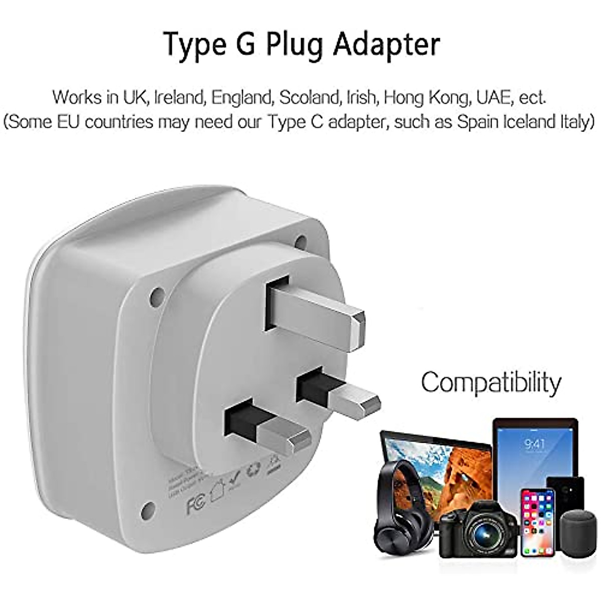 TESSAN US to UK Plug Adapter, Type G Travel Adaptor with 2 USB 2 Electrical Outlets, UK Power Adapter for USA to Ireland England London Scotland British Dubai Kenya Hong Kong Qatar, 2-Pack Gray