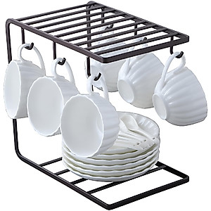 7UYUU Metal Mug Tree Holder Stand for Counter 6 Hooks Coffee Cup Display Hanger Rack Organizer for Kitchen Cabinet - Brown - 9.5 x 9.1In