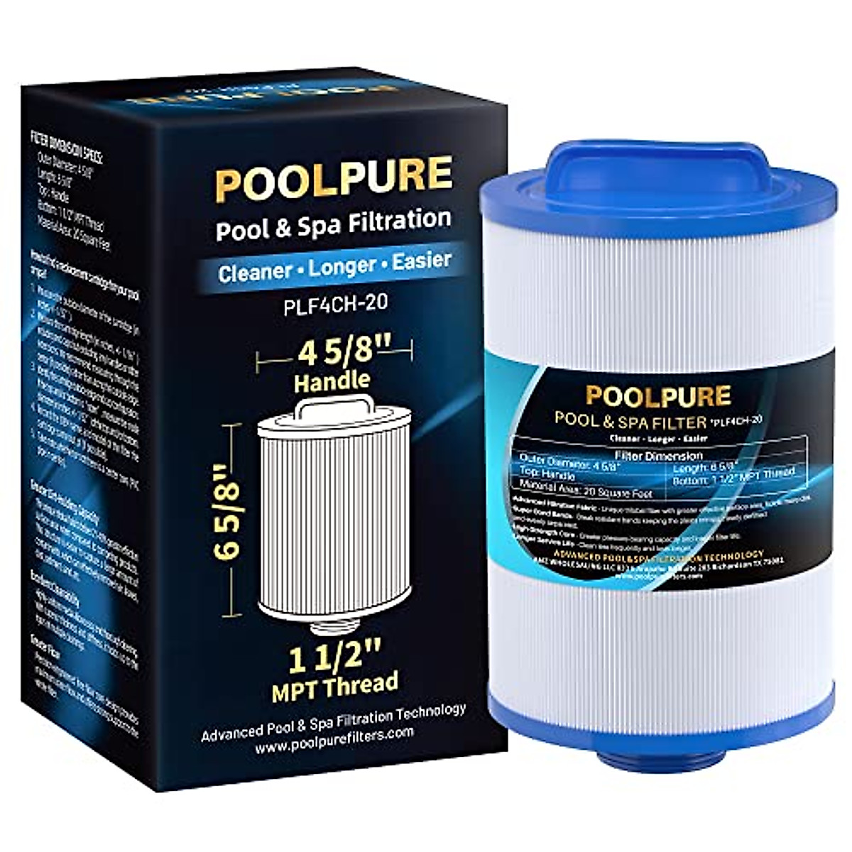 POOLPURE PLF4CH-20 Sap Filter Replaces PHC25P4, Unicel 4CH-20, Filbur FC-0125, 4CH-20, SD-01376, 20 Sq.ft Filter Cartridge 1PACK