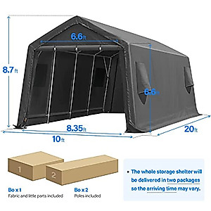 ADVANCE OUTDOOR 10X20 ft Carport Heavy Duty Outdoor Patio Anti-Snow Portable Canopy Storage Shelter Shed with 2 Rolled up Zipper Doors & Vents for Snowmobile Garden Tools, Gray