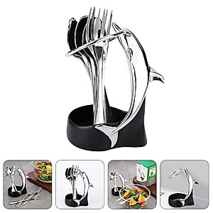 DOITOOL 3PCS Forks and Spoons Silverware Set with Organizer, Stainless Steel Silverware Set Tableware Dinnerware with Creative Dolphin Base Holder