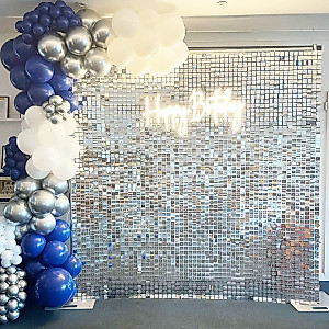 Silver Shimmer Wall Backdrop Sequin Disco Backdrop Panels for Party Photo Background 30 Packs Glitter Birthday Backdrops Bridal Baby Shower Wedding Decoration (6x5ft)