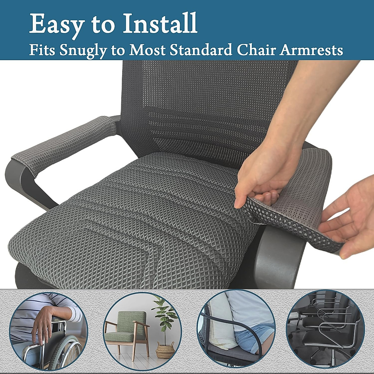 REEZEIVI Wheelchair Armrest Cover 2 Pieces,3D Air Mesh Pads for Office Chair Armrest,Breathable and Washable Chair arm Cushion,Comfort Padding Pressure Relief