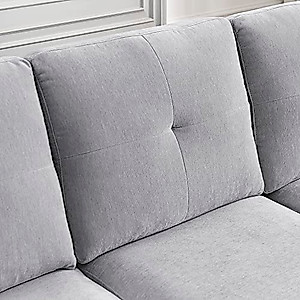 80” Convertible Sectional Sofa Couch, 3 Seats L-Shape Sofa with Removable Cushions and Pocket, Rubber Wood Legs (Light Grey Chenille)