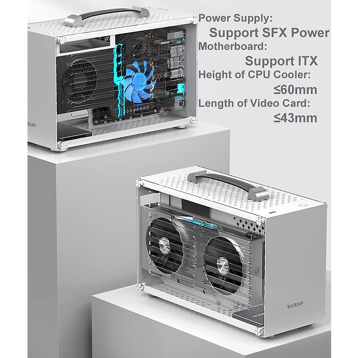 EDIY ITX Mini A4 Computer Case 7.5L Aluminum Mini-ITX Motherboard Small PC Case Test Bench Support SFX Power Supply 300mm Vedio Card Transparent Acrylic Side Panel