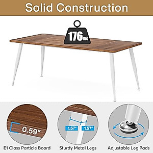 Tribesigns 70.9 Inch Large Dining Table for 6 to 8, Industrial Kitchen Table Furniture with Metal Legs, Modern Faux Wood Rectangular Dinner Table for Dining Room, Rustic Brown/White
