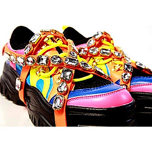 Cape Robbin Chunk Fever Neon Multicolor Mesh Trim Jewel Straps Lug Sole Sneaker (7, Neon Multi)