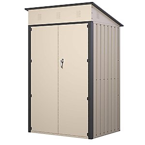 Generic 6x4 FT Heavy-Duty Steel Outdoor Storage Shed, Stormproof, Locking Doors, Large Capacity, Utility Shed Outdoor Storage,Waterproof Backyard Shed for Bike, Tools, Lawnmower, Beige/brown