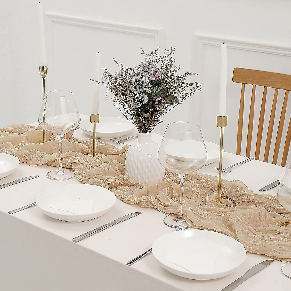 12 Pack Christmas Table Runner Beige Cheesecloth Table Runner 10ft Boho Gauze Cheese Cloth Table Runner Rustic Sheer Runner 120 inch Long for Christmas Wedding Table Decorations