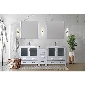 Lexora Volez 84 in W x 18.25 in D White Double Bath Vanity with Side Cabinets, White Ceramic Top and 22 in Mirrors