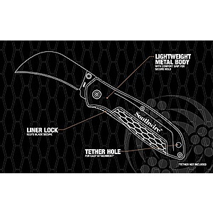 Southwire - 65029440 Tools & Equipment HBKN Hawk Bill Pocket Knife, 2.6" blade, 8CR13MOV Stainless Steel- curved blade for pull cuts and splicing