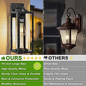 FILIYANO 16inch Large Outdoor Wall Lights - 2 Packs Modern Black Exterior Light Fixture with Clear Glass Shade, Waterproof Porch Lighting for House, Farmhouse Sconces Lantern for Front Door, Garage