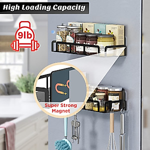 SOSMAR Magnetic Spice Rack, Magnetic Shelf for Refrigerator, Single Tier Fridge Spice Storage Shelf, Space Saver for Kitchen, Metal Cabinet for Holding Spices, Jars, Bottle, Beverage, Pack of 2, Black