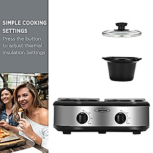 Slow Cooker, Dual and Triple Slow Cooker Buffet Server Multiple Pot Food Warmer, Slow Cooker Buffet Food Warmer Adjustable Temp Lid Rests Stainless Steel