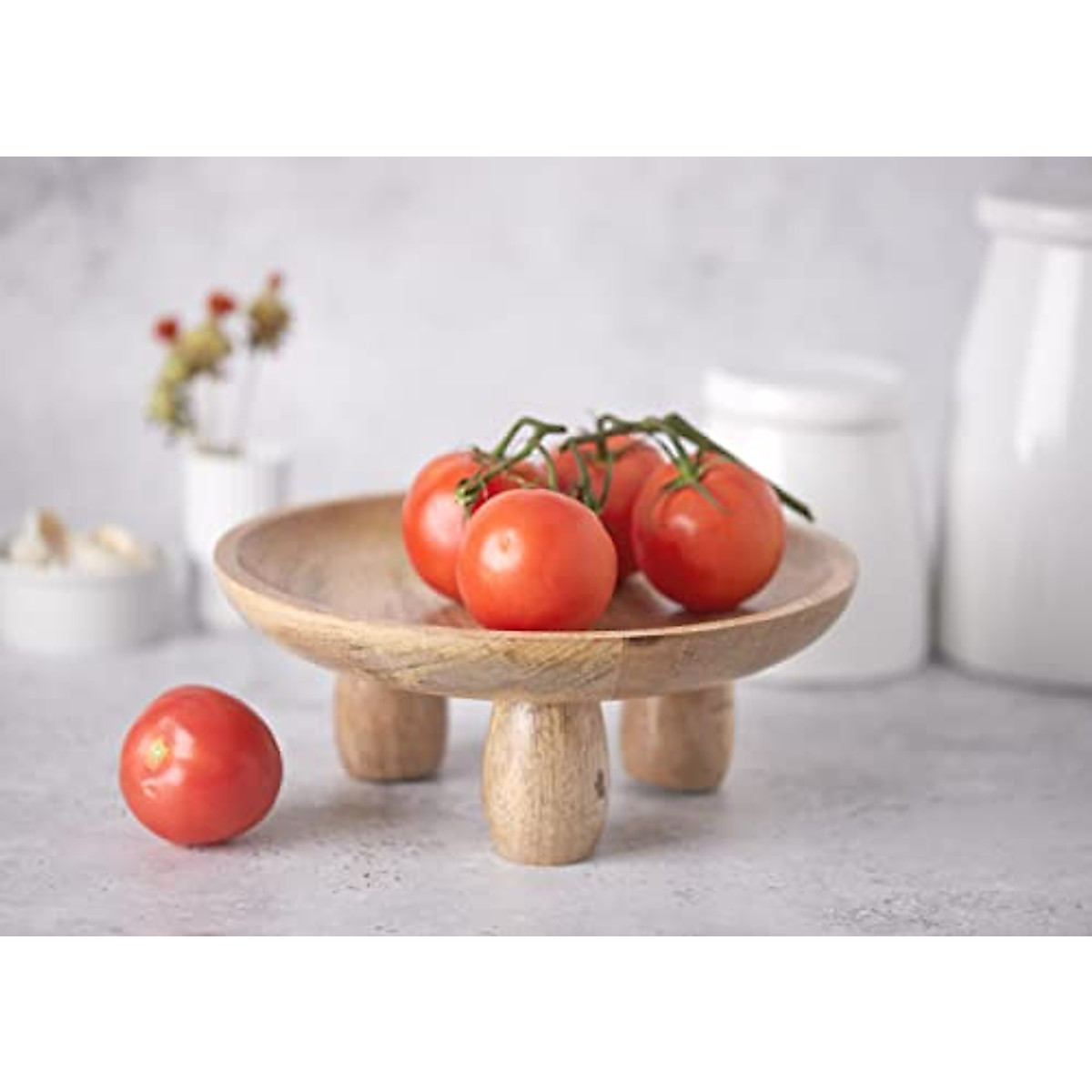 HUCH - Mango wood, Wooden bowls for decor - Fruit bowl - Decorative Bowls for Home Decor - Wood Fruit Bowl - Pedestal Bowl - Footed bowl - Wooden bowl