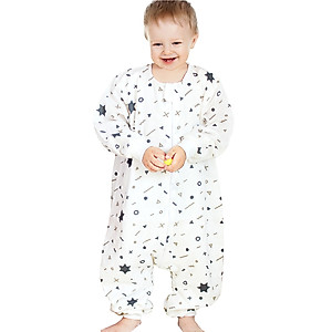 ililmmoe Muslin Original 100% Cotton Sleeping Sack Sleep Bag with Legs Baby Wearable Blankets Long Sleeves 1-4T Star/L
