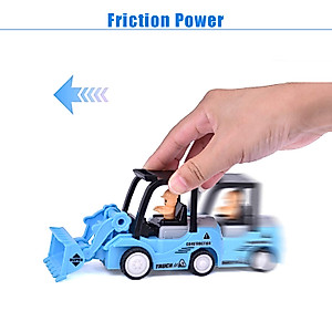 FUN LITTLE TOYS Friction Powered Construction Truck Toys for Toddlers, Push and Go Construction Vehicles Toys Set of Bulldozer, Excavator, Roller