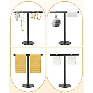 Hand Towel Holder for Bathroom, T-Shape Free Standing Towel Bar Rack Stand, Matte Black Hand Towel Rack for Bathroom Kitchen Vanity Countertop