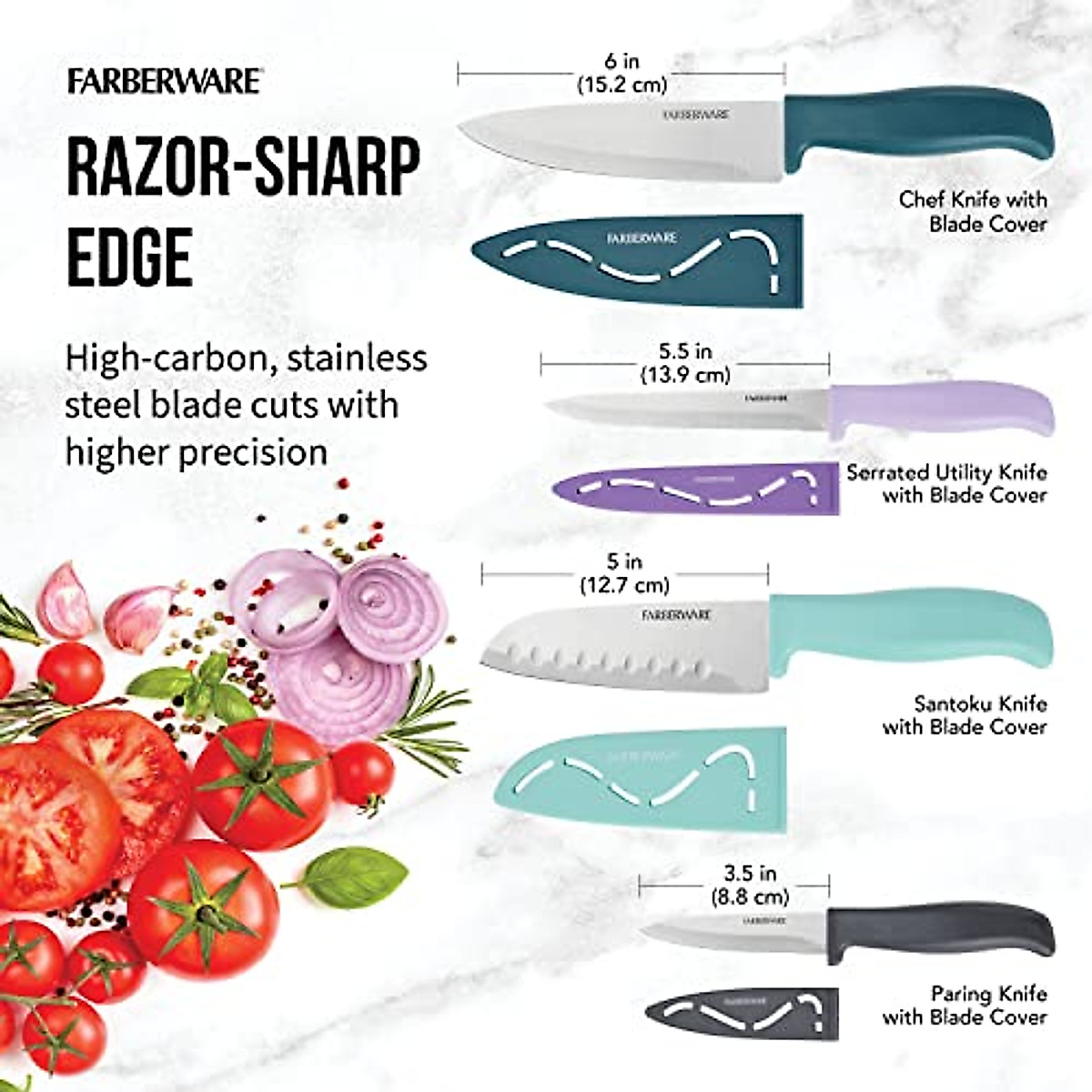 Farberware Chef Knife Set, 4 Piece, Multicolored