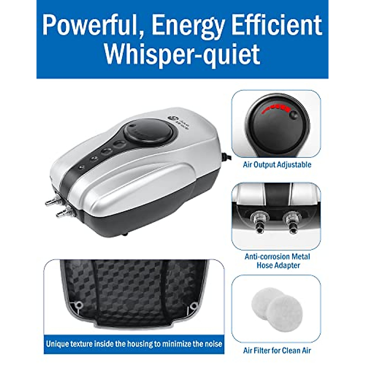 Pond Aeration Kit – AquaMiracle Pond Air Pump Kit Koi Pond Aerator for Pond up to 1000 Gallons Pond Deicer All-in-One Pond Aeration System with Double Outlet Airline Tubing Air Stones Check Valves