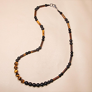 Tigers Eye Beaded Necklace for Men - Black Onyx Lava Rock Beads Necklace for Essential Oil Diffuser, Mens Protection Stone Beads Necklaces Spiritual Jewelry Birthday Gifts for Husband and Boyfriend