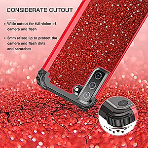 Hekodonk for S21 Plus + 5G Case 3D Luxury Heavy Duty Shockproof Protection Hard Plastic+Silicone Rubber Hybrid Protective Case for Samsung Galaxy S21 Plus + 5G Bling Red