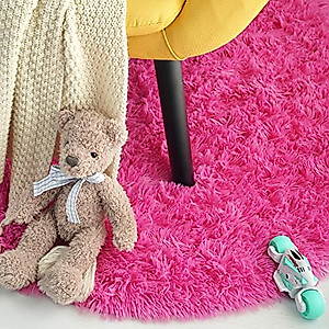 ISEAU Oval Fluffy Rug Carpets, Modern Plush Shaggy Area Rug for Kids Bedroom Extra Comfy Cute Nursery Rug Bedside Rug for Boys Girls Room Home Decor Mats, 2.6 x 5.3ft, Hot Pink