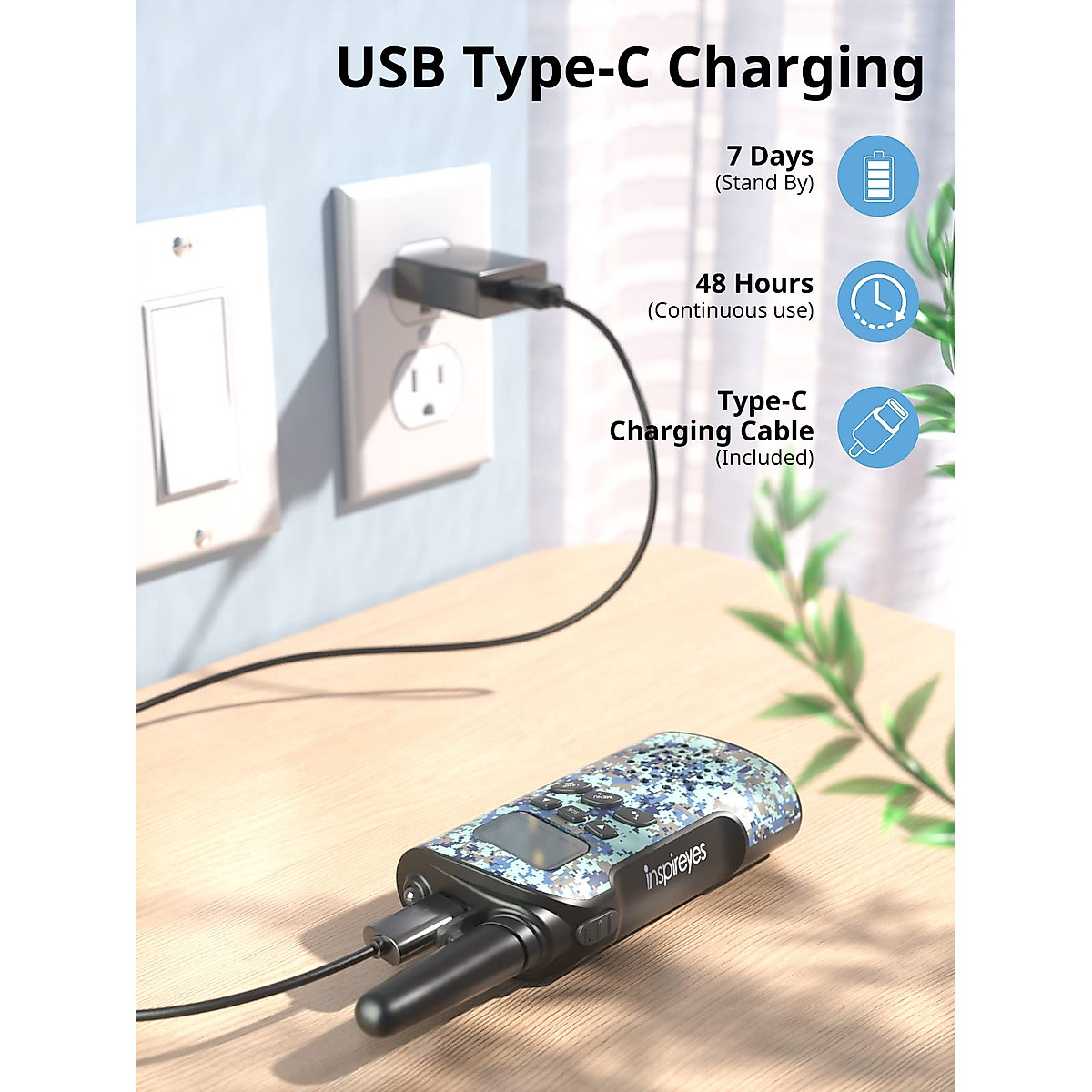 Inspireyes Walkie Talkies for Kids Rechargeable, Easter Basket Essentials Stuffers, Long Range 2 Way Radio, Outdoor Camping Games Toy Birthday Xmas Gift for Boys Age 8-12 3-5, 3 Pack Camo