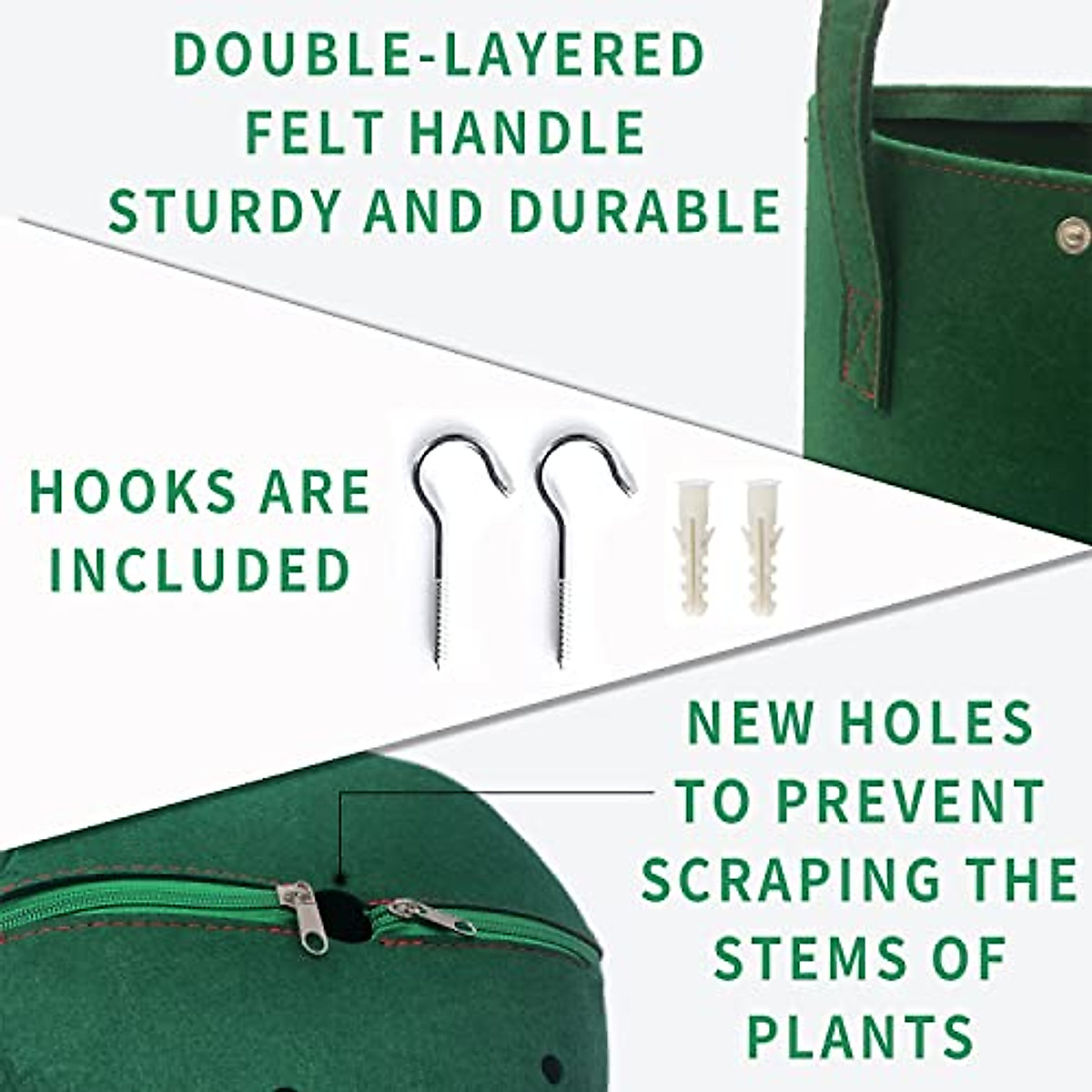 Betereap Upside-Down Tomato Grow Bag - 2-Pack Widen Planting Holes 400G Heavy Duty Easy Installation Durable Hanging Tomato Planter for Small Spaces with Carabiner Clip Design