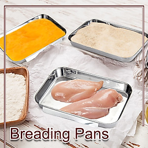 6 Pcs Breading Trays Stainless Steel Breading Pans Interlocking Grilling Prep Trays for Marinating Meat Chicken Coating Fish Preparing Breadcrumb Dishes Oven Safe