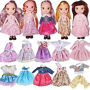 JING SHOW BUSSINESS 10 Sets Doll Clothes for 6 inch Doll ，Include 5 Pieces Girl Mini Dolls, 10 Sets Handmade Doll Clothes and 5 Pairs of Doll Shoes