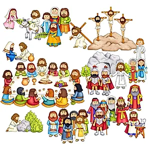 Easter Deluxe Felt Set for Bible Flannel Board Stories 37 Pieces Activity Pages Story He Has Risen Precut Figures Last Supper Crucifixion Resurrection Triumphant Entry Trial Gethsemane
